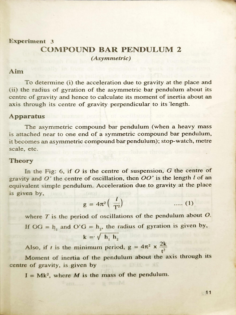 Compound Bar Pendulum (Asymmetric) | PDF