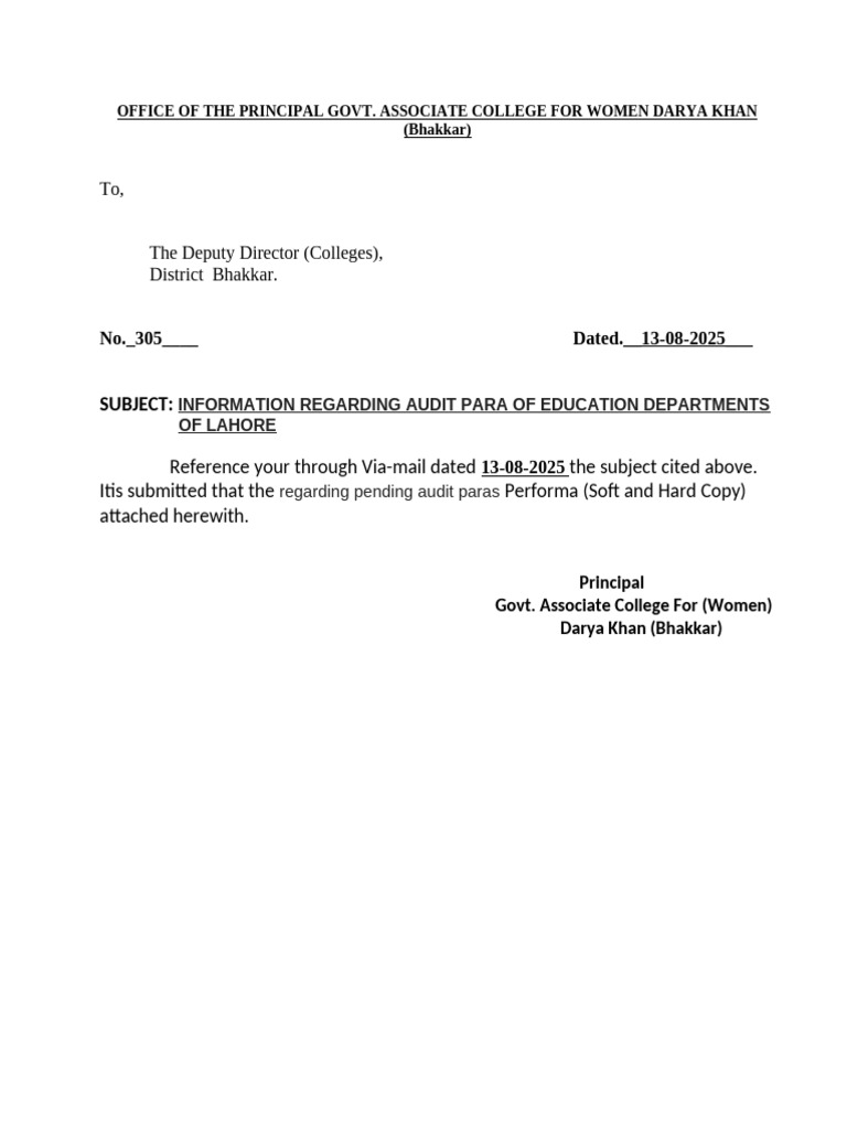 DDC Covring Letter - Audit Paras | PDF