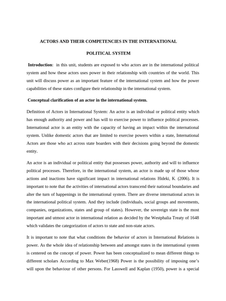 Actors and Their Competencies in The International | PDF