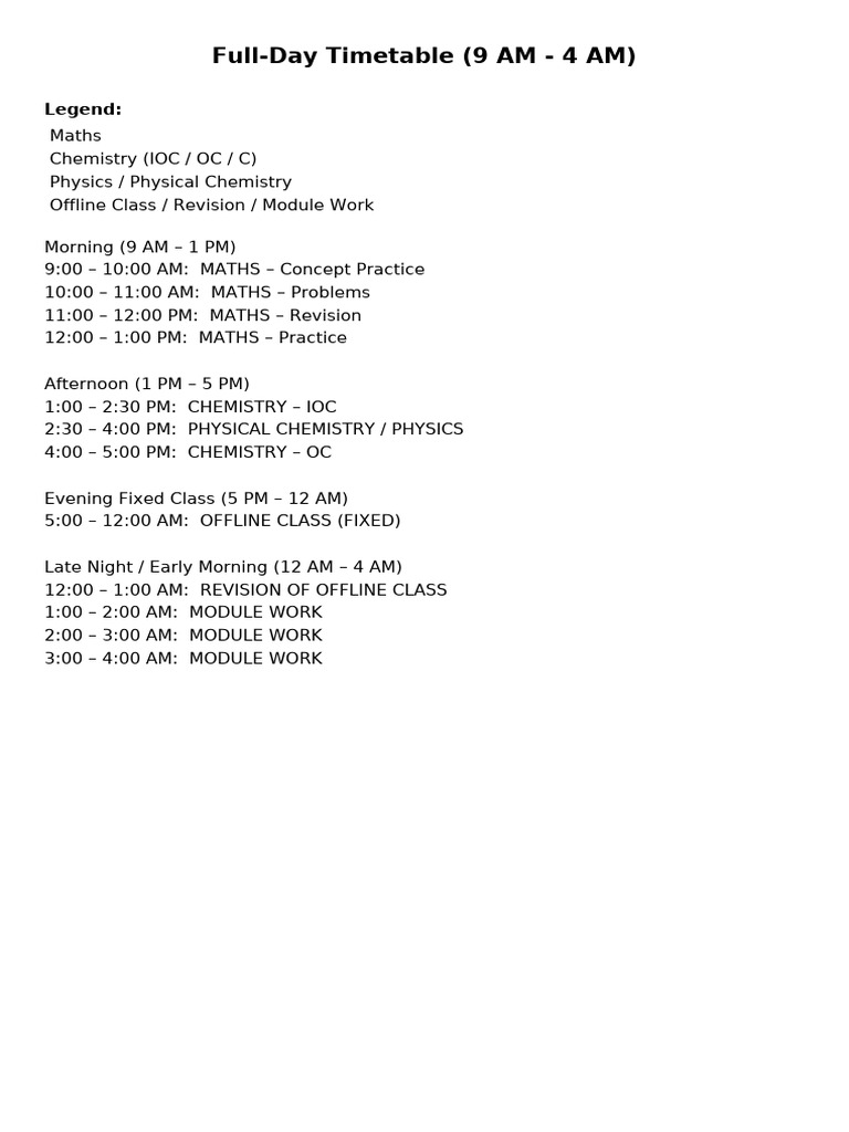 Full Day Timetable | PDF