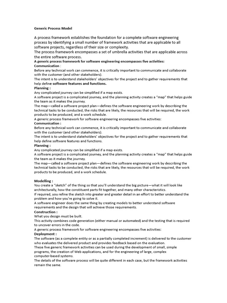 Generic Process Model.docx | PDF | Software Development Process | Software Engineering