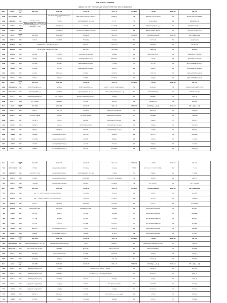 PUC Timetable December 2025 | PDF