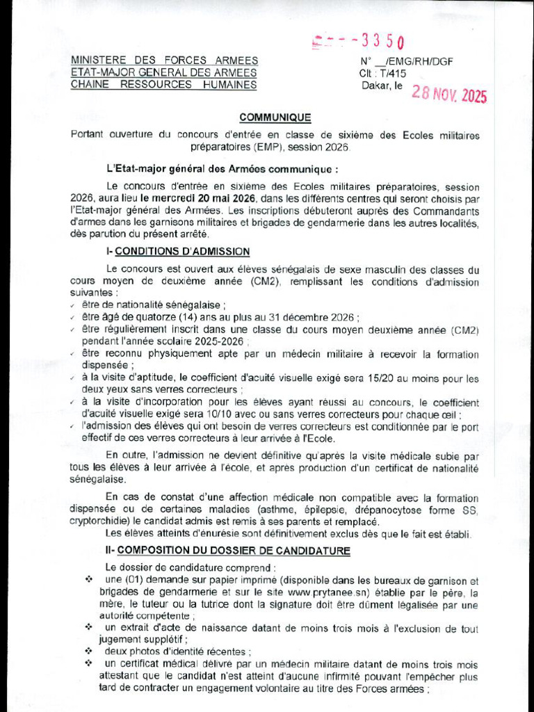 Communique Concours Pms 2026 | PDF