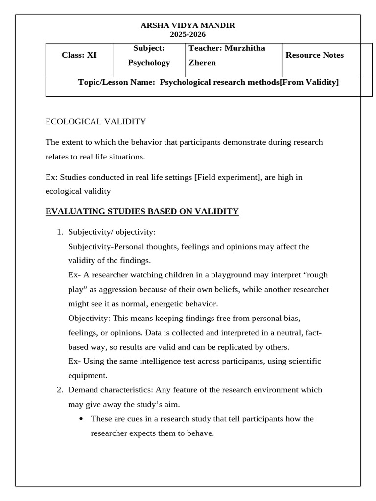Psychology Research Methods Overview | PDF | Validity (Statistics ...