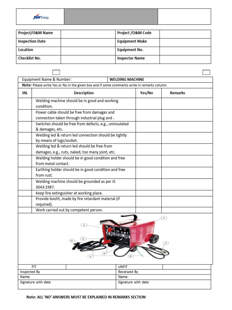 Welding Machine Inspection Checklist | PDF