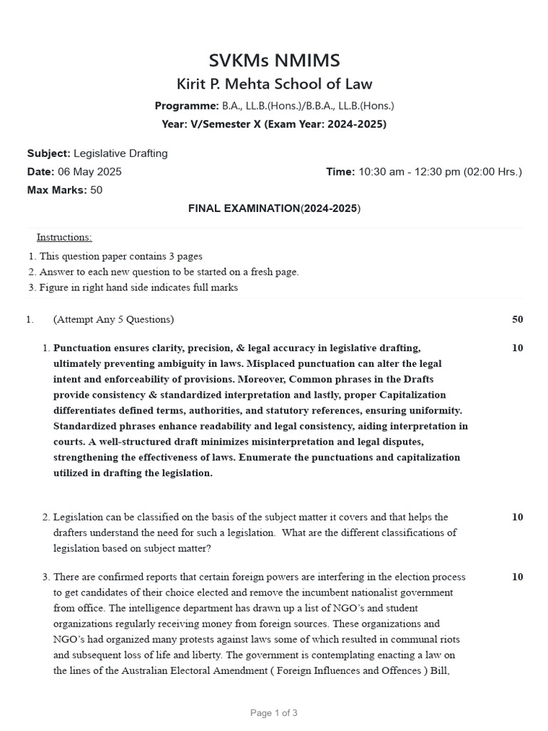 QP Final-Exam Legislative Drafting (8101L020) Semester X 2024-2025 ...