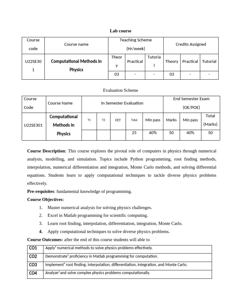 Computational Methods in Physics Course | PDF | Matrix (Mathematics ...