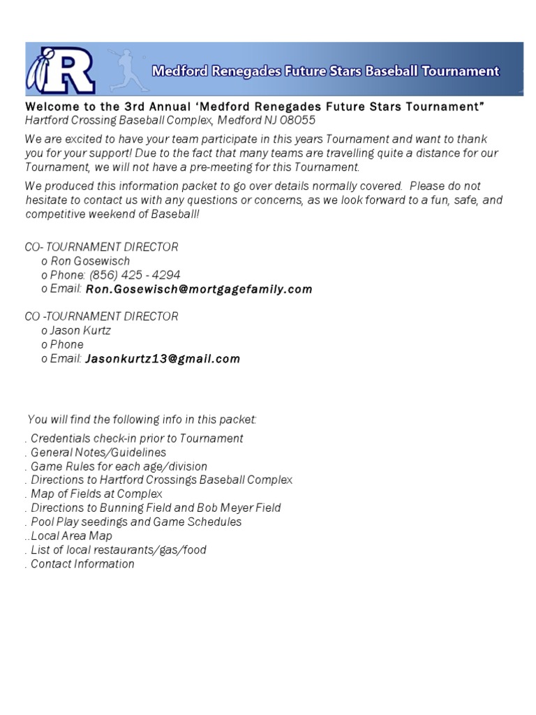 Medford Renegades Tournament Guide | PDF | Pitcher | Inning