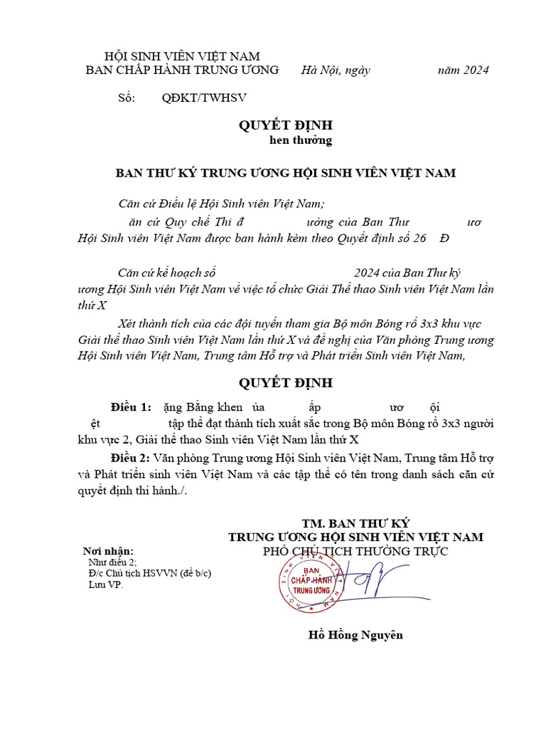 70QD Khen Thuong VCK KV2 Bóng R 3x3 VUG 10 | PDF
