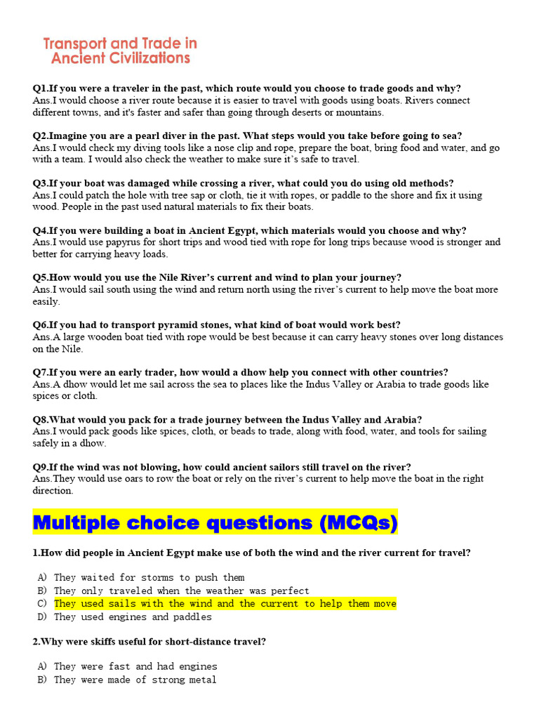Gr5 Transport and Trade in Ancient Civilization CA 2 | PDF | Nile
