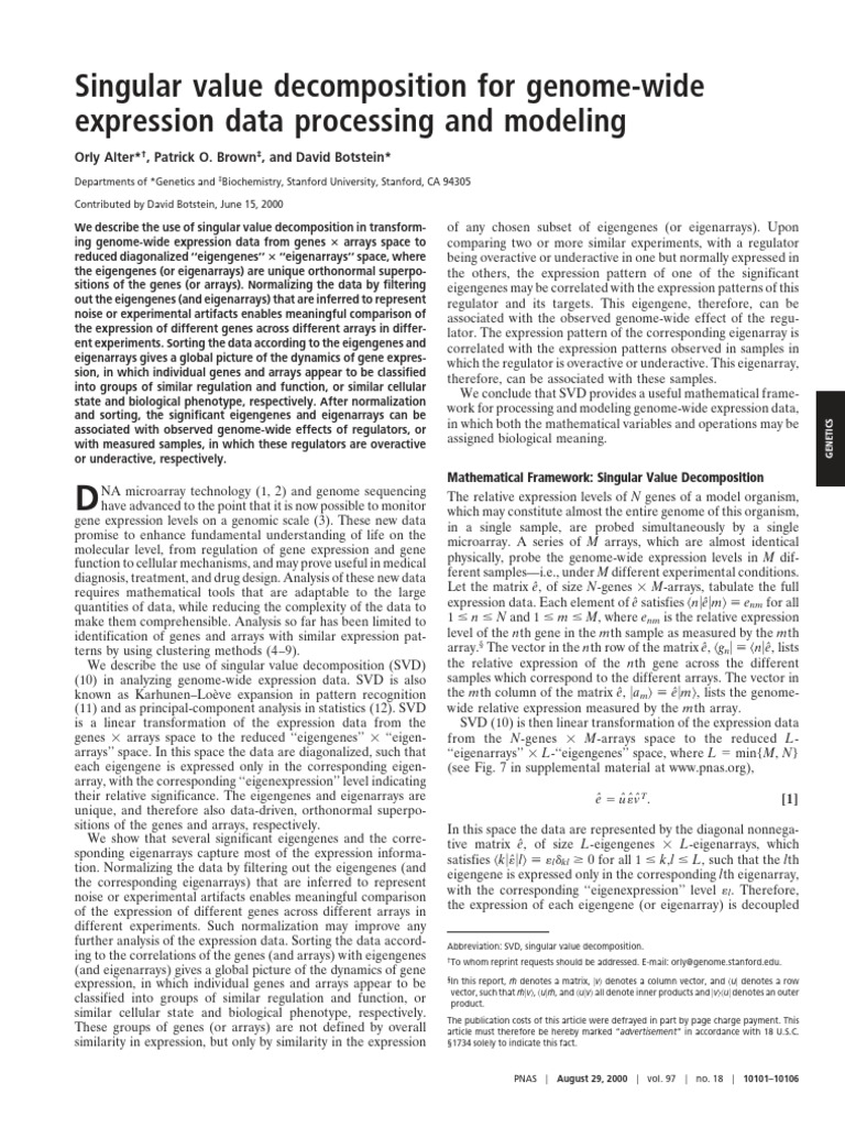 Singular Value Decomposition For Genome Wide Expression Data 3pn1znuebh ...