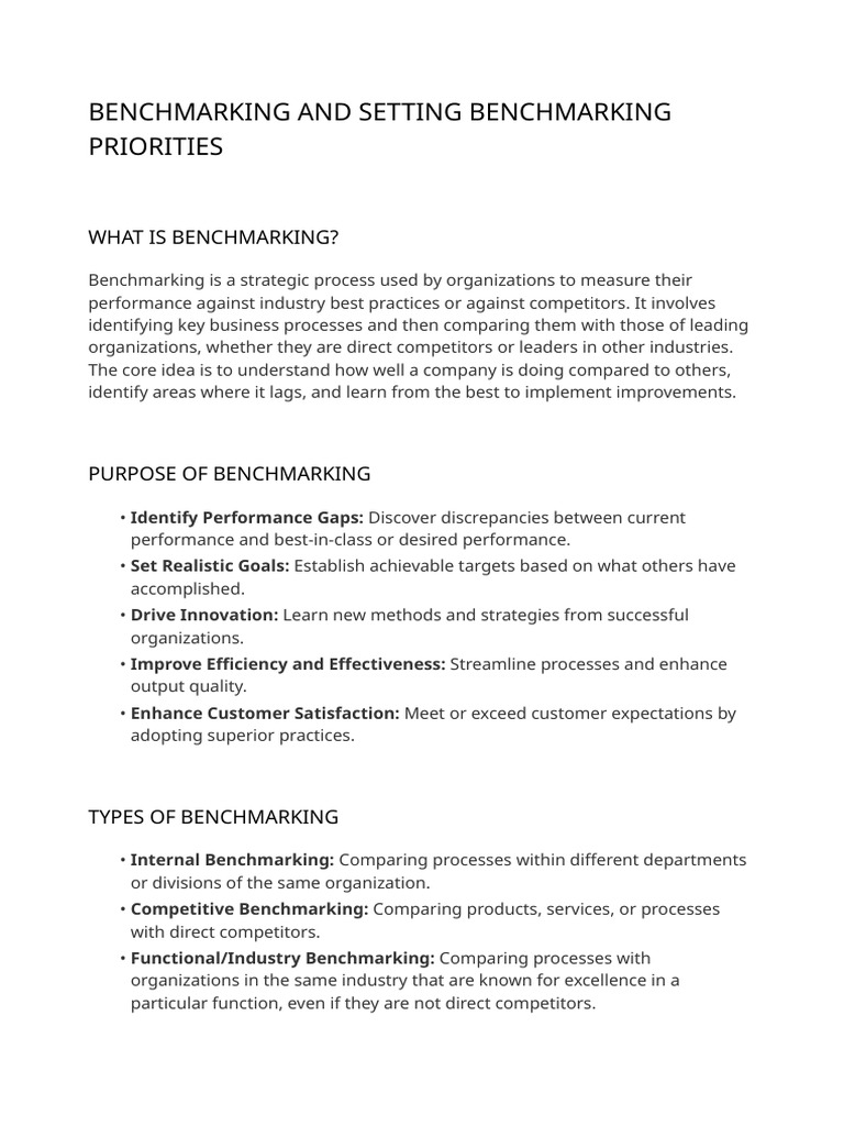 Benchmarking Strategies and Priorities | PDF | Benchmarking | Goal
