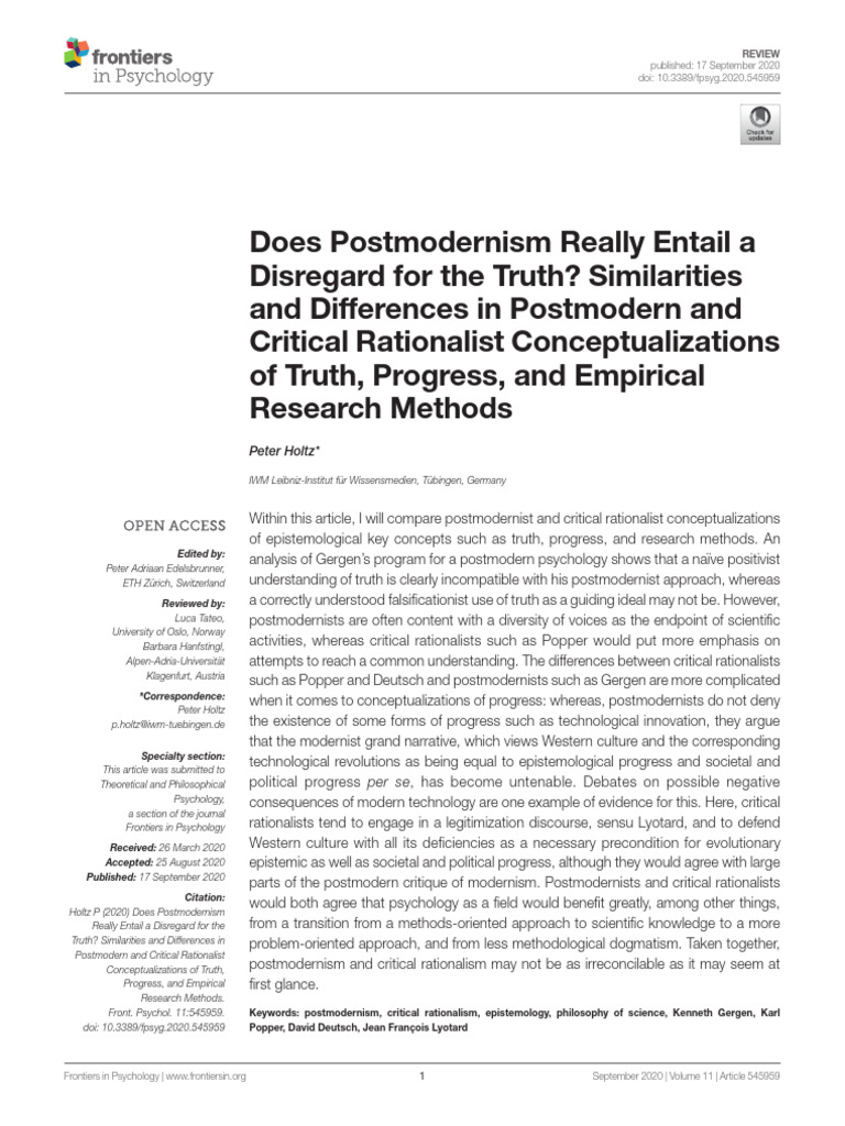Does Postmodernism Really Entail a Disregard for the Truth_Similarities ...