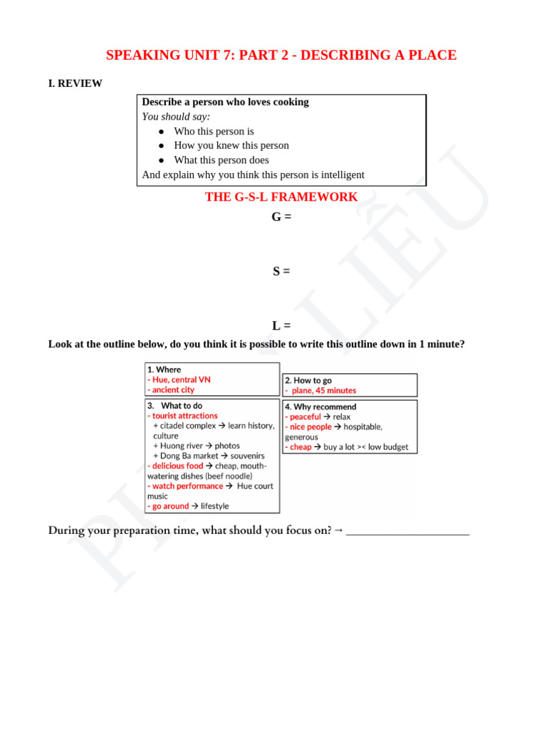 Speaking U7 p2 Describe A Place | PDF