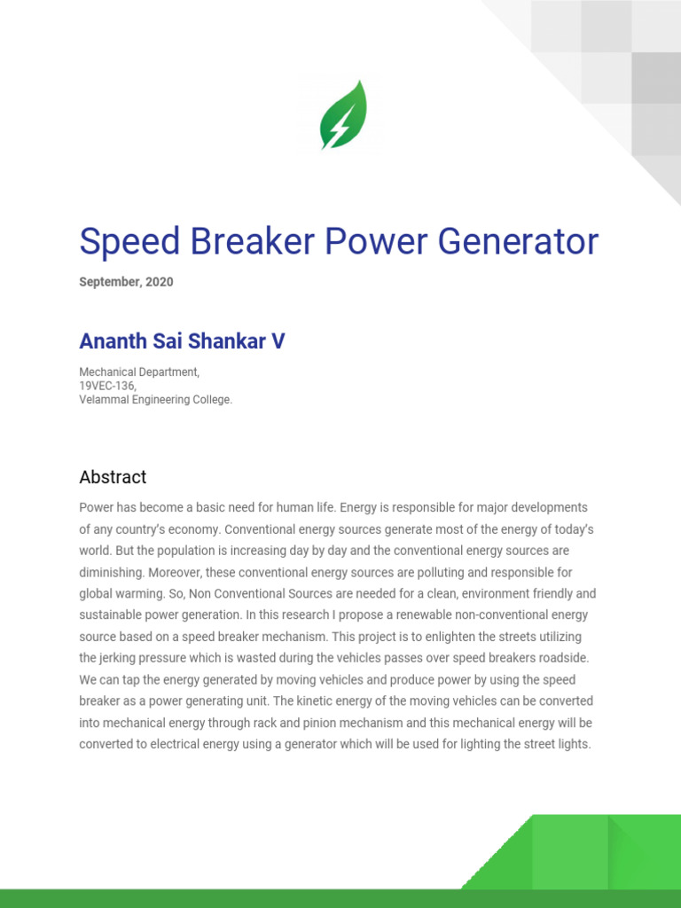 Speed Breaker Energy Generation System | PDF | Gear | Electric Generator