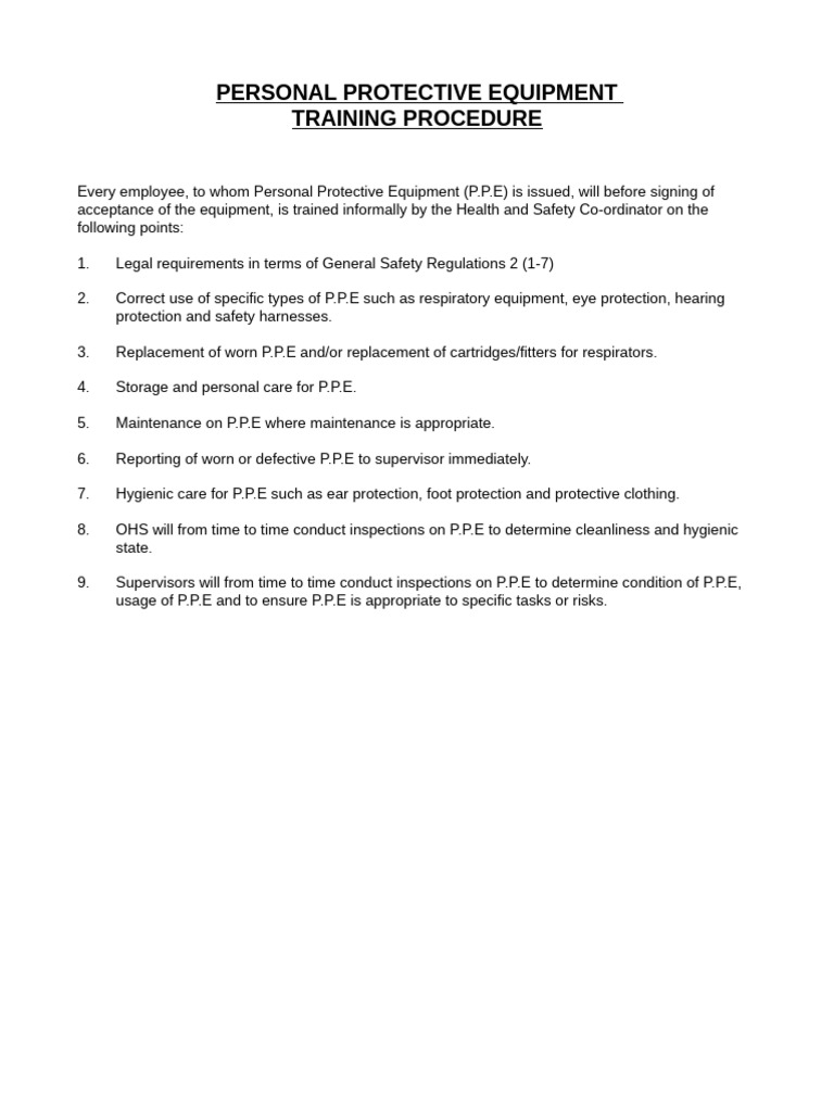Personal Protective Equipment Training Procedure. | PDF