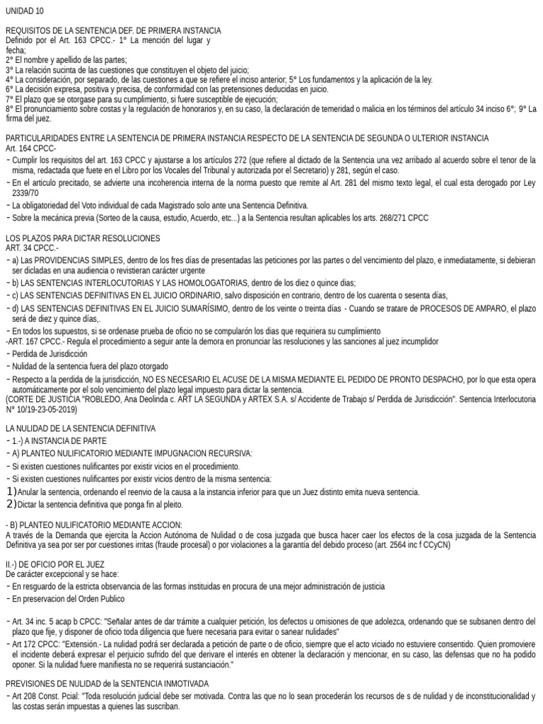 unidad 10 procesal civil | PDF | Sentencia (ley) | Procedimiento Civil