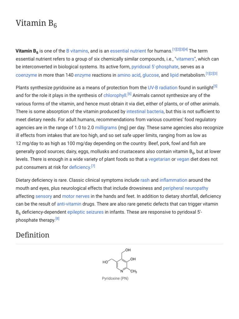 Vitamin B6 - Wikipedia | PDF | Biomolecules
