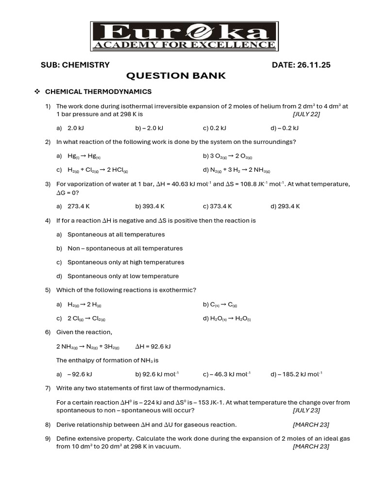 c4. Chemical Thermodynamics, Biomolecules, Polymer Chemistry, Green ...