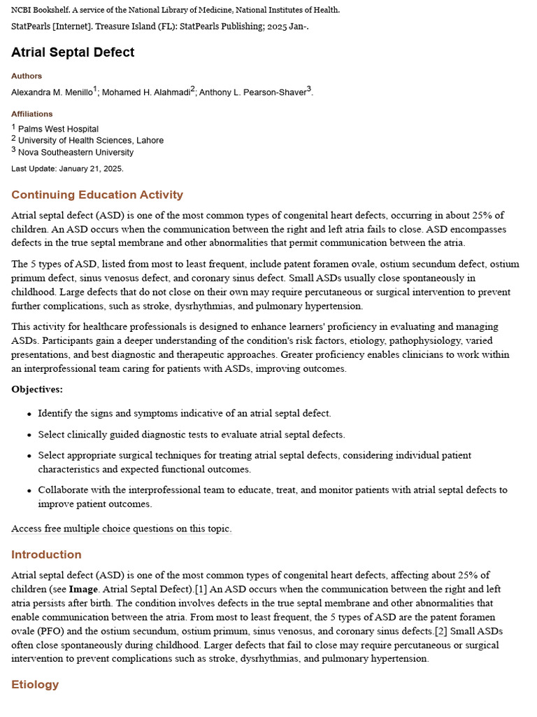 Atrial Septal Defect Overview and Management | PDF | Atrium (Heart ...