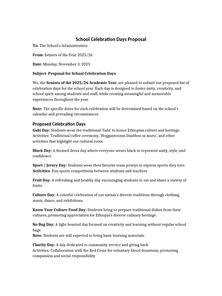 Proposal for School Celebration Days | PDF