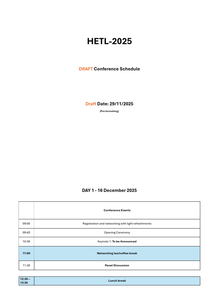 HETL 2025 Conference Schedule Draft | PDF | Artificial Intelligence ...