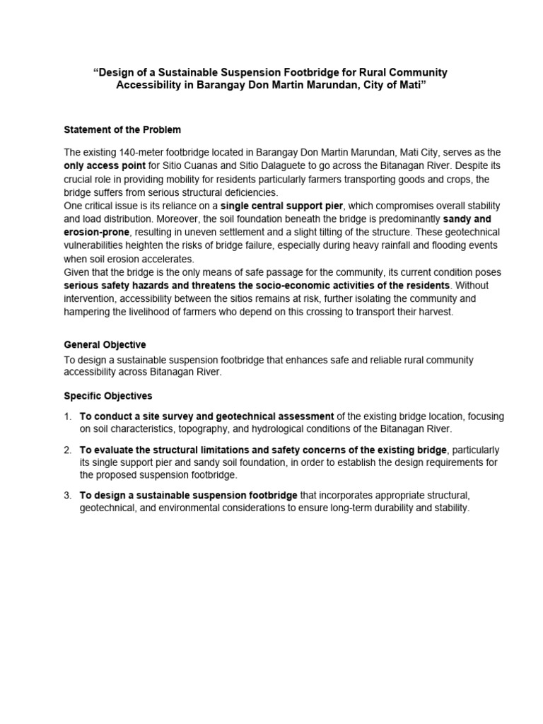 Design of a Sustainable Suspension Footbridge for Rural Community ...