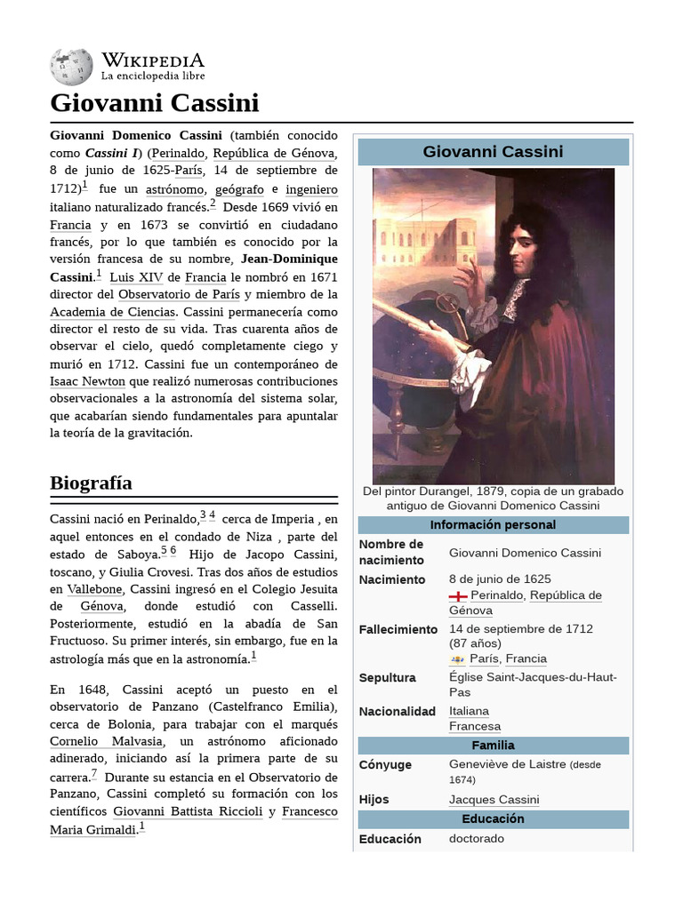 Giovanni Cassini: Astrónomo y Geógrafo | PDF | Astronomía | Sistema solar