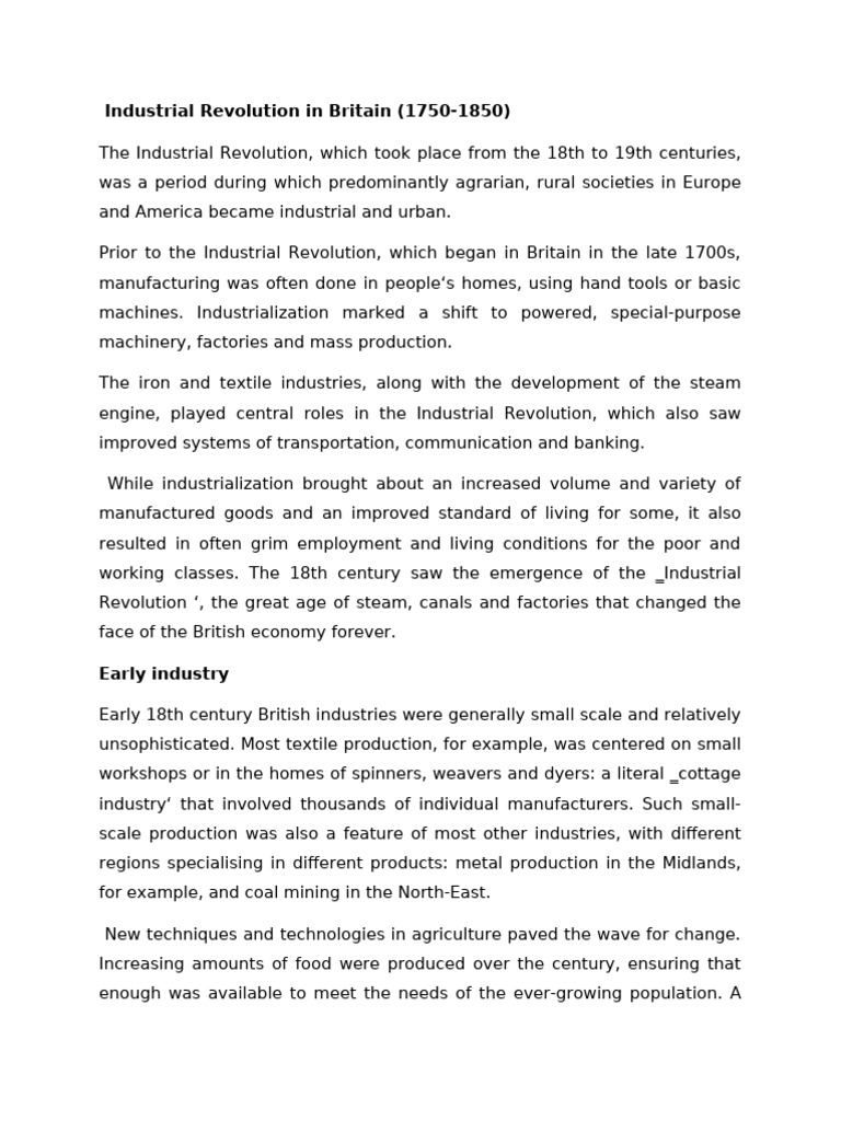 Industrial Revolution in Britain (1750-1850) | PDF | Industrial ...