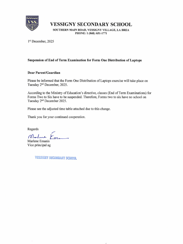 Amended Timetable- Forms 1-3 | PDF