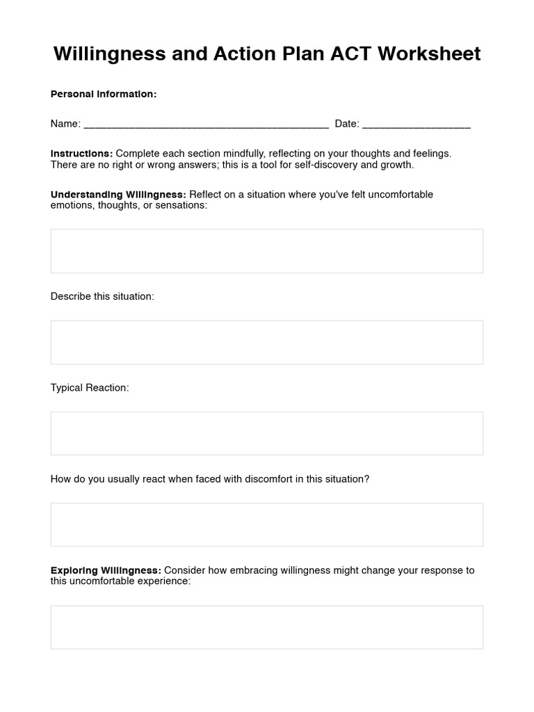 64eeb390d85a8ccd7b505540 - Willingness and Action Plan ACT Worksheet | PDF