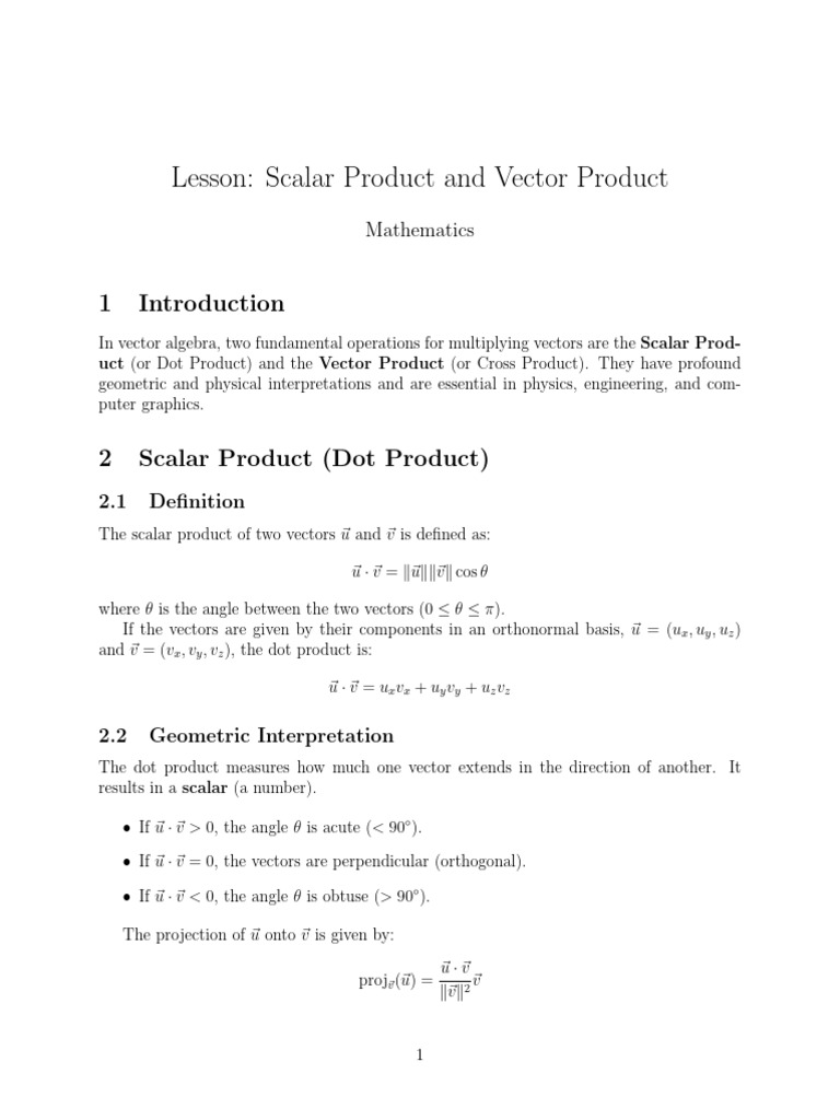 Scalar Product and Vector Product | PDF | Euclidean Vector | Vector Space