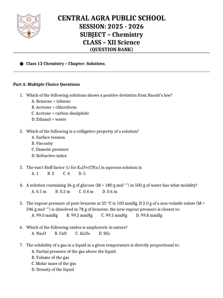 Class 12 Chemistry Solutions Question Bank | PDF | Electrochemistry ...