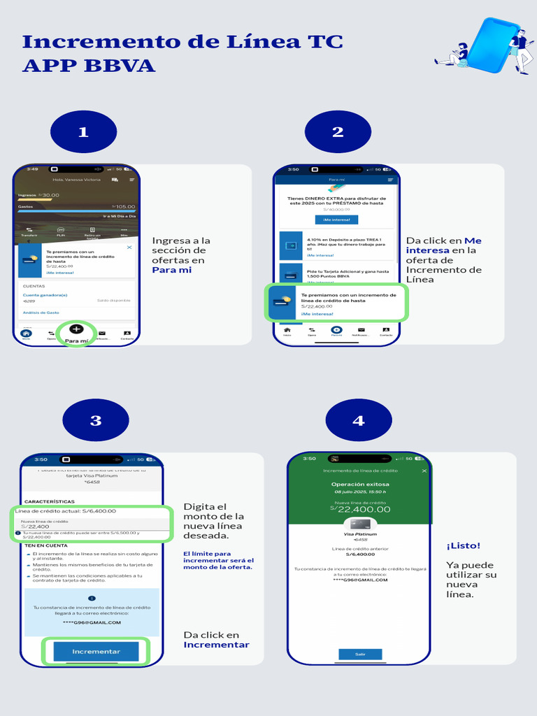 Pantallas Incremento de Línea TC - Glomo | PDF