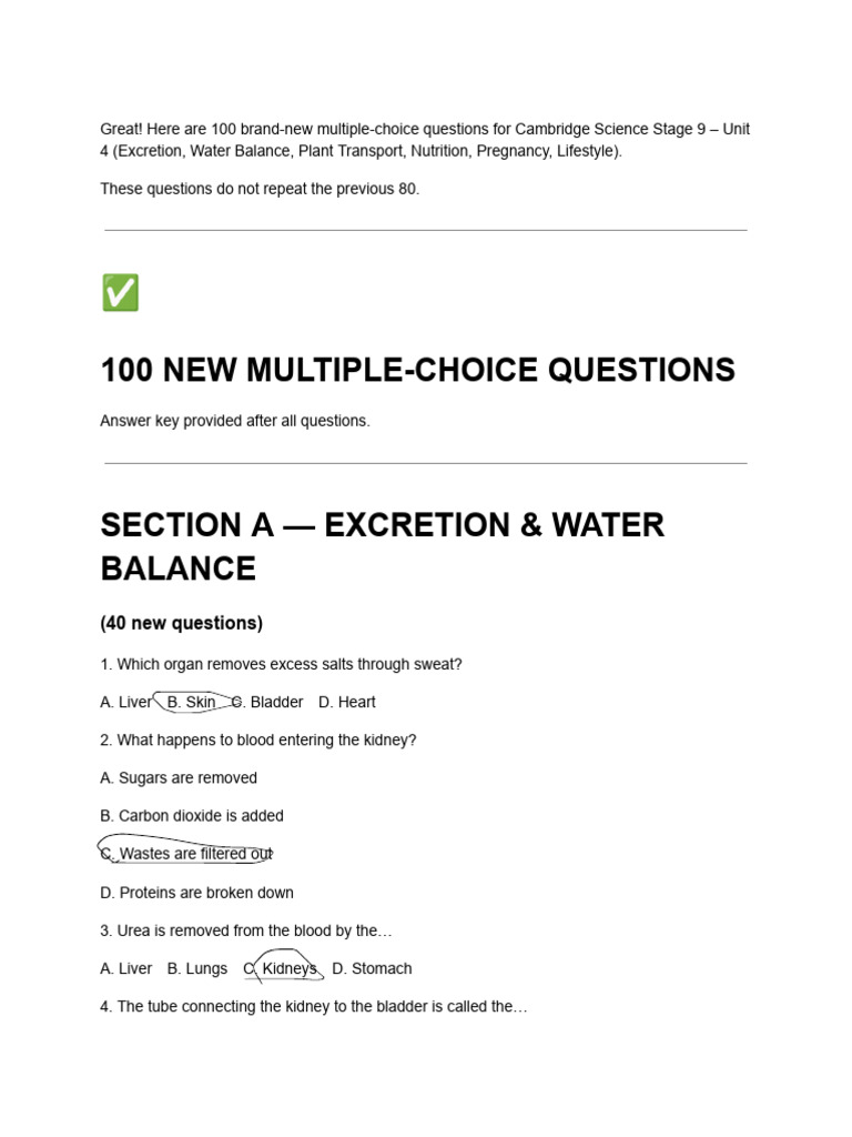 Stage 9 Unit 4 Science | PDF | Kidney | Urine