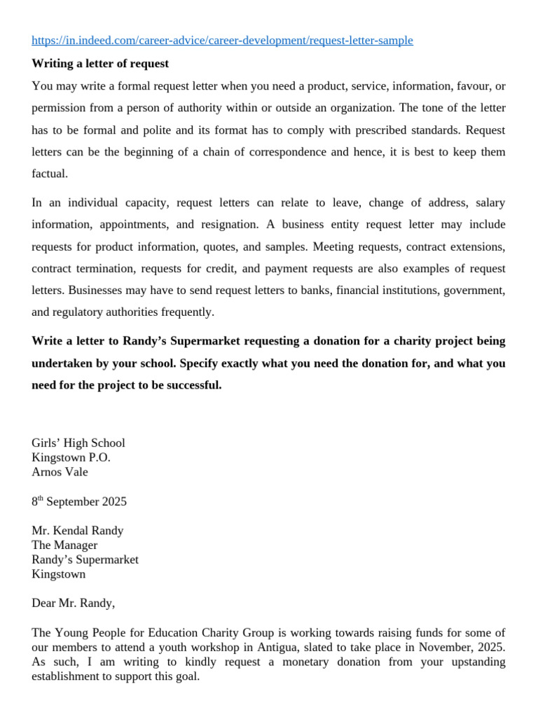 Writing A Request Letter | PDF