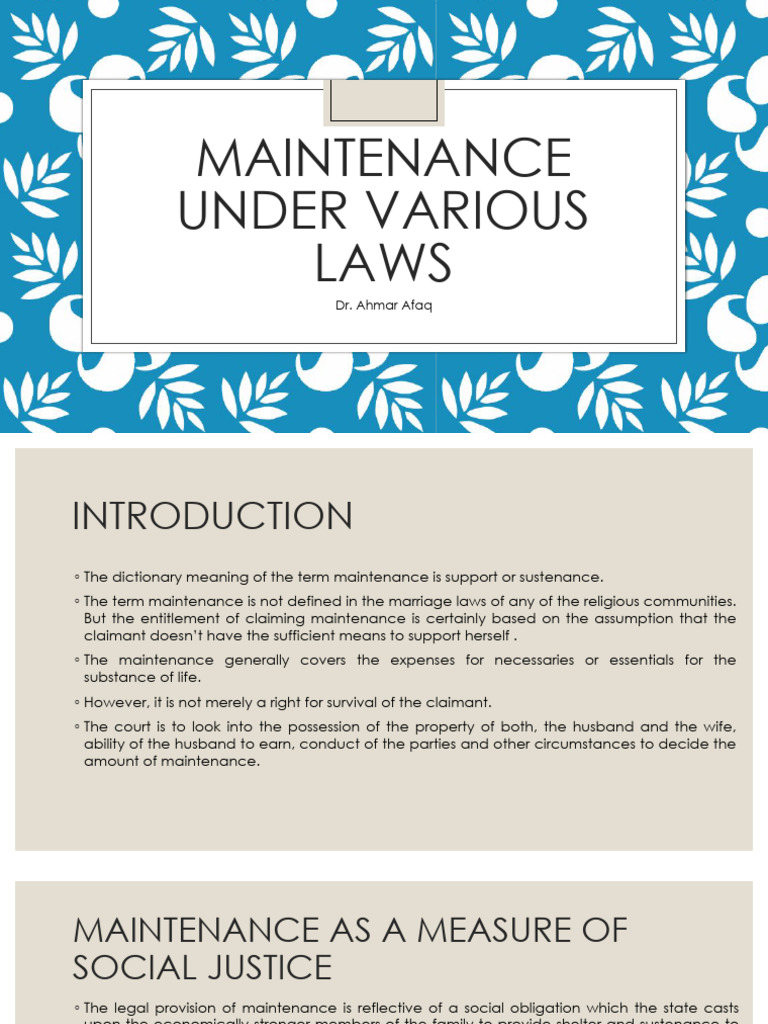 Maintenance Laws: Rights and Provisions | PDF | Alimony | Wife