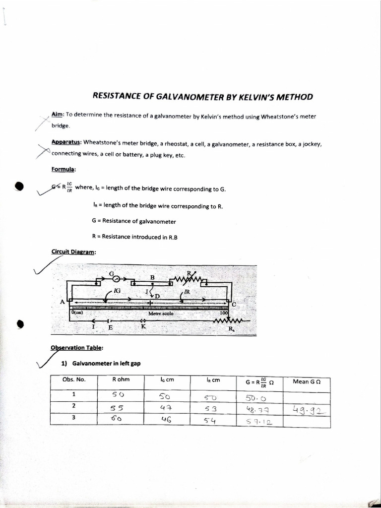 Resistance of Galvanometer by Kelvin's Method 12th | PDF