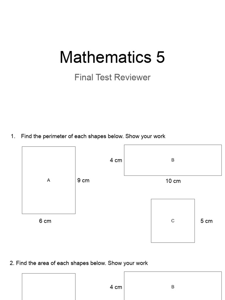 Mathematics 5 Final Test Reviewer Guide | PDF | Area