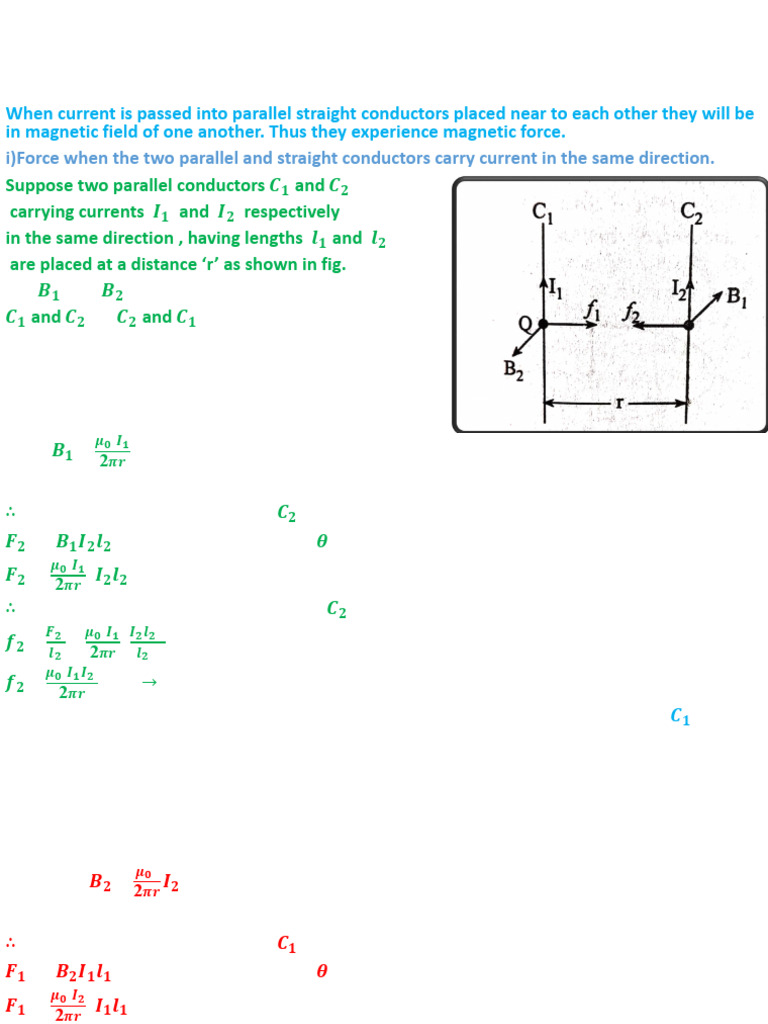 Magnetic Forces on Parallel Conductors | PDF | Electric Current | Force