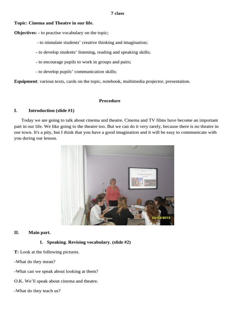 Cinema Theatre 7 Class Lesson | PDF