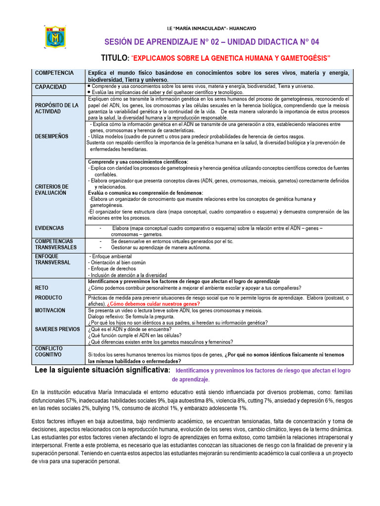 SESIÓN DE APRENDIZAJE N° 02 -IV-BIM. 4TO CyT (1) | PDF | Genoma | Genoma humano