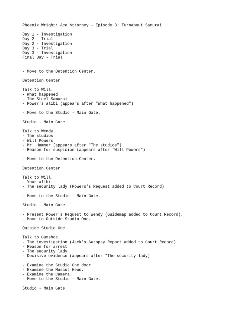 Ace Attorney Episode 3: Turnabout Samurai Guide | PDF | Witness | Testimony
