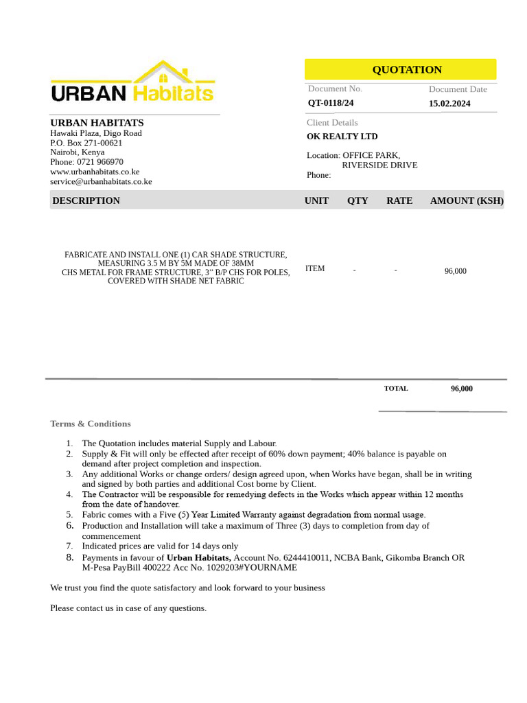 One Car Shade-Ok Realty LTD | PDF