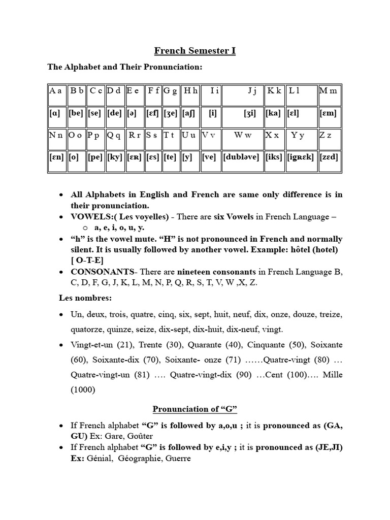 French Semester 1 Notes | PDF | Grammatical Gender | Adjective