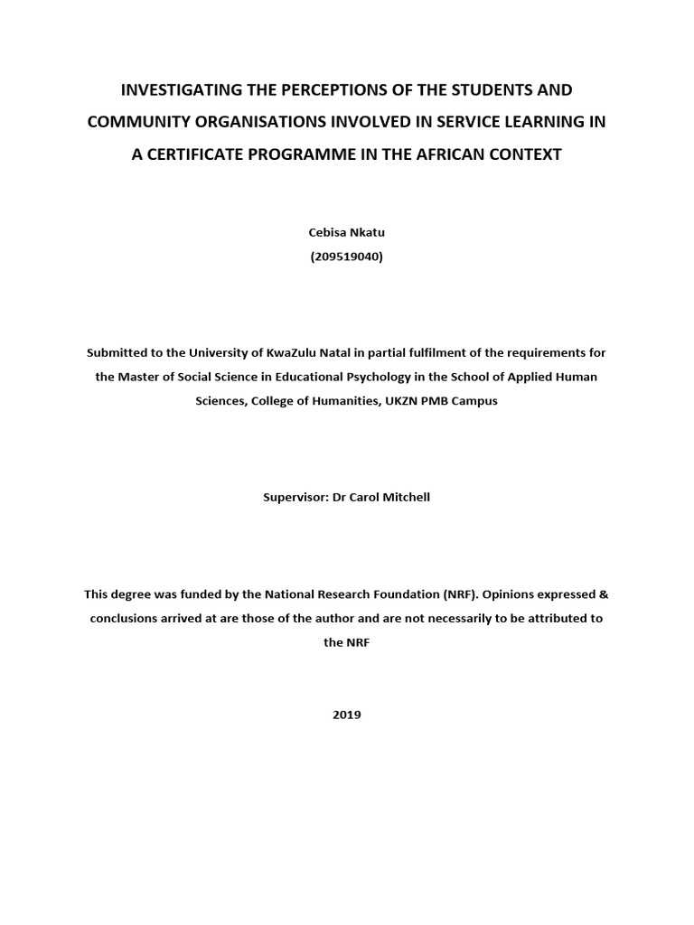 Nkatu Cebisa 2019 | PDF | Service Learning | John Dewey