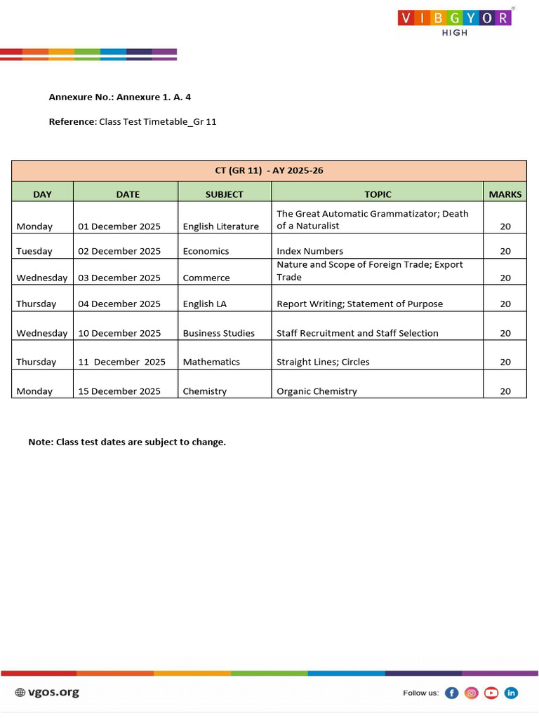 Annexure 1. a. 4 Class Test Timetable Gr 11 (4) (1) | PDF