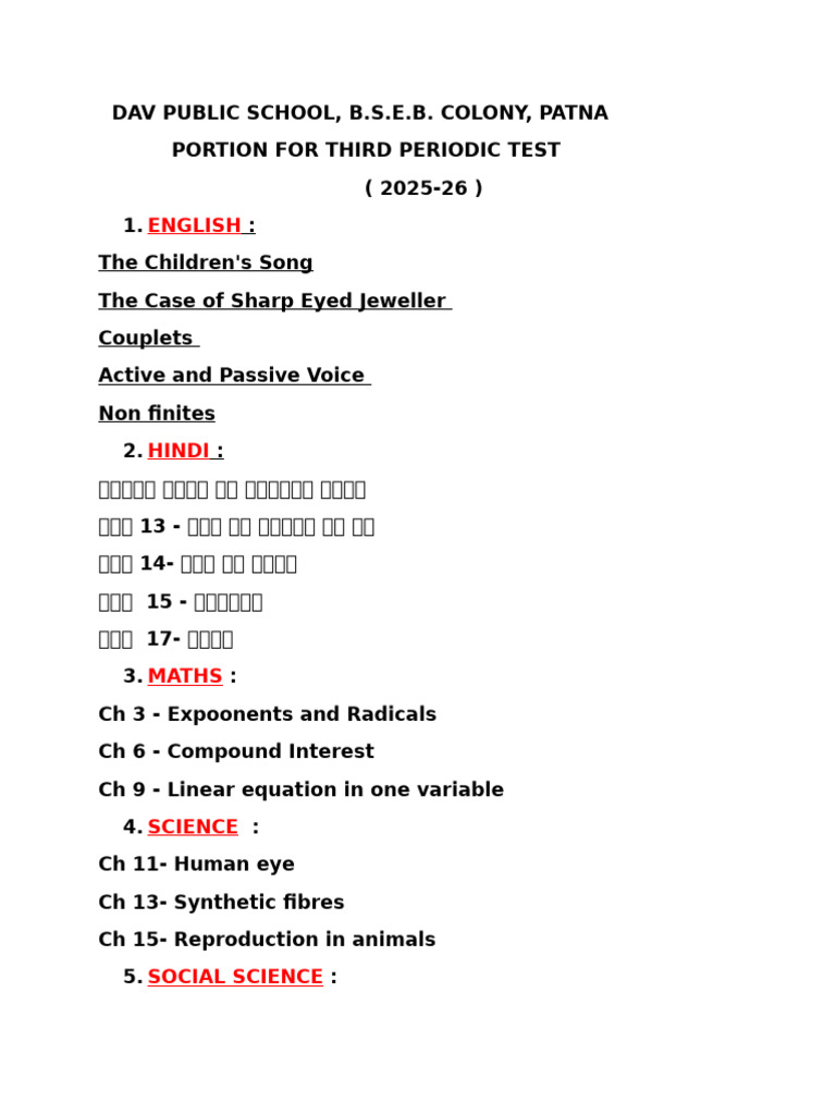 Portion Third Periodic Class 8 | PDF