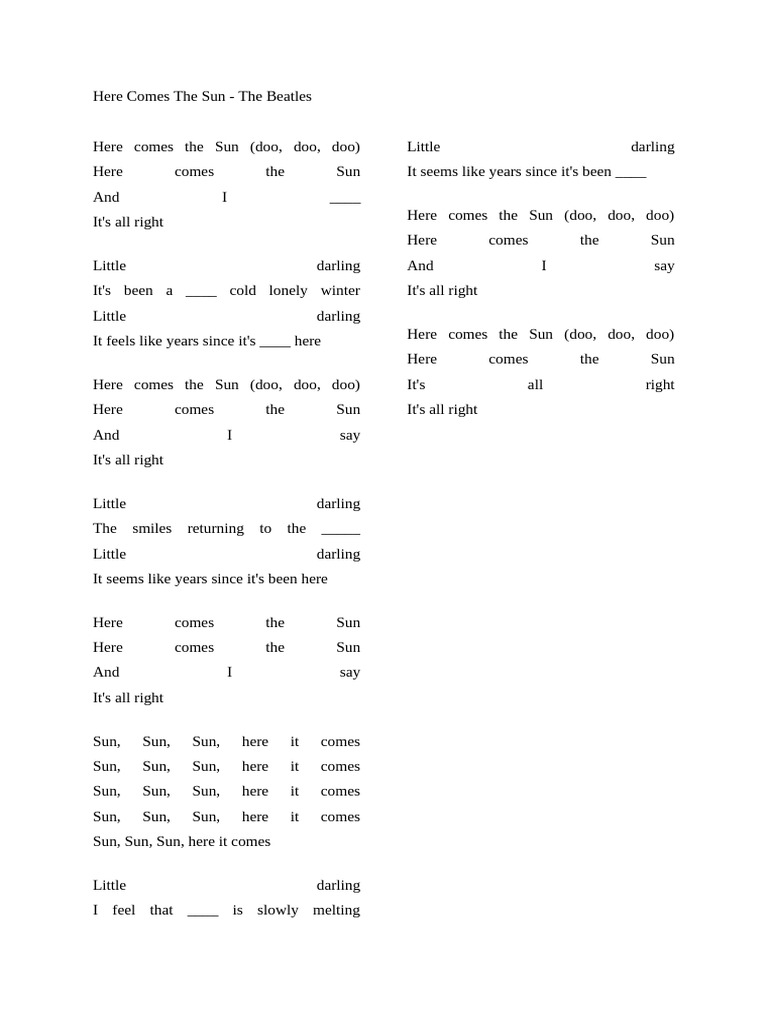 Here Comes The Sun Lyrics Analysis | PDF