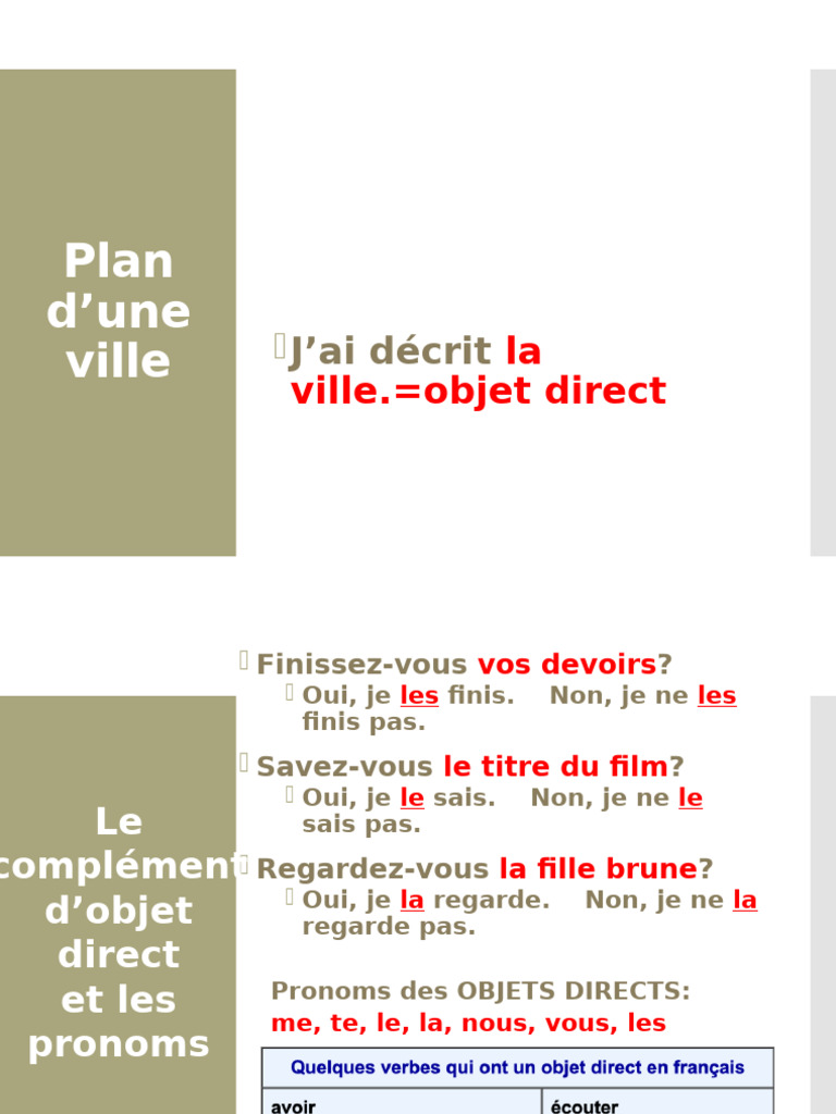 Pronoms et Compléments d'Objet Directs | PDF | Linguistique
